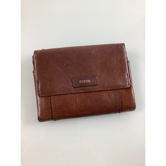 Fossil | Bags | Fossil Tri Fold Buffalo Leather Hide Brown Wallet ...